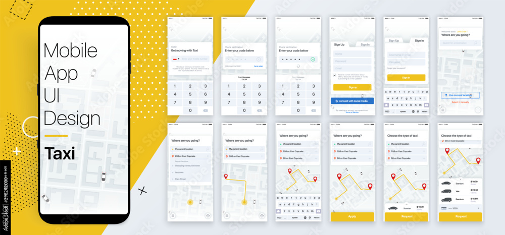 Design of the Mobile Application, UI, UX. Set of GUI Screens with Login ...