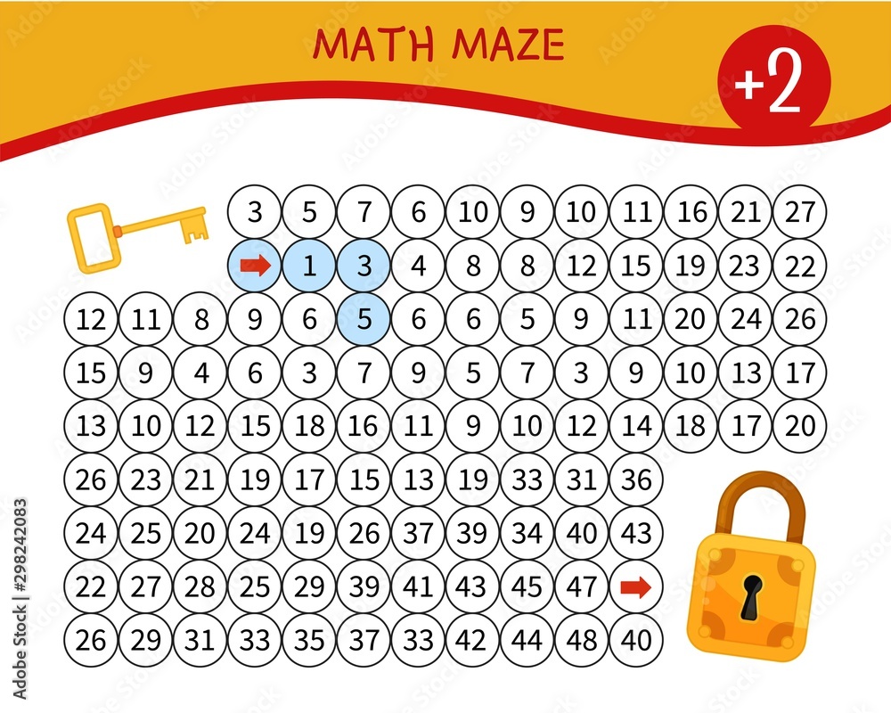 Maze game for children. Material for learning mathematics. Cartoon key ...