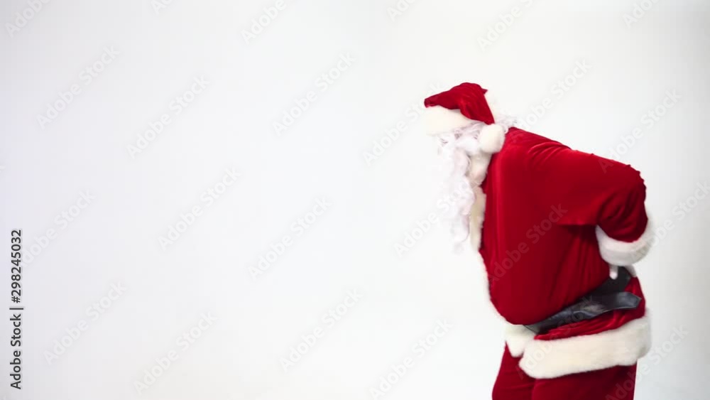 Santa Claus on a white background suffers from back pain, tormented ...