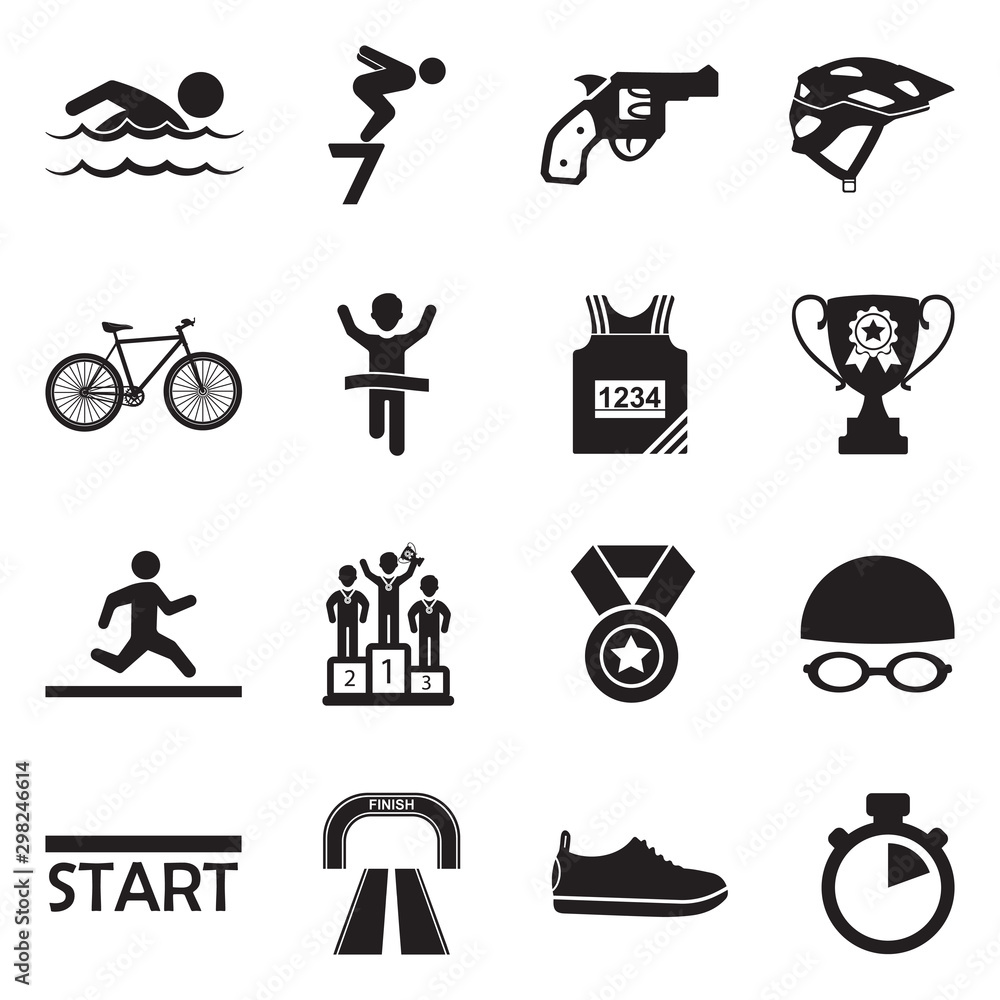 Triathlon Icons. Black Flat Design. Vector Illustration. Stock Vector ...