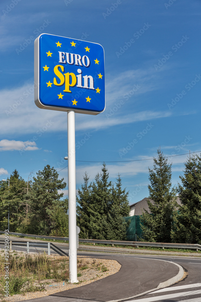 Eurospin discount store logo on the road in Brezovica, Slovenia. Stock ...