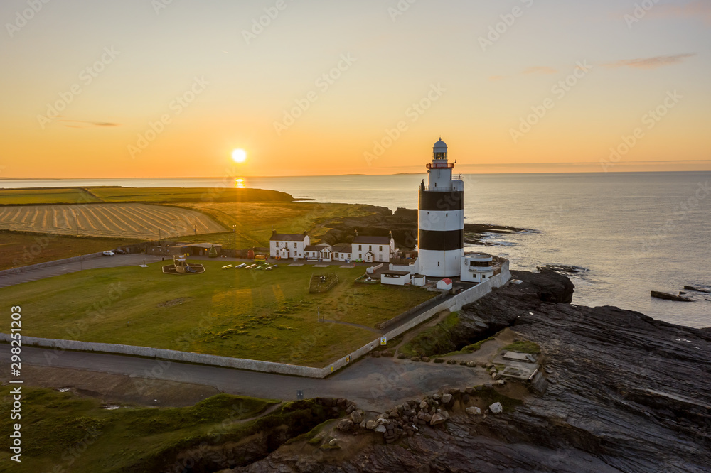 Aerial view, Hook Lighthouse is a building situated on Hook Head at the ...