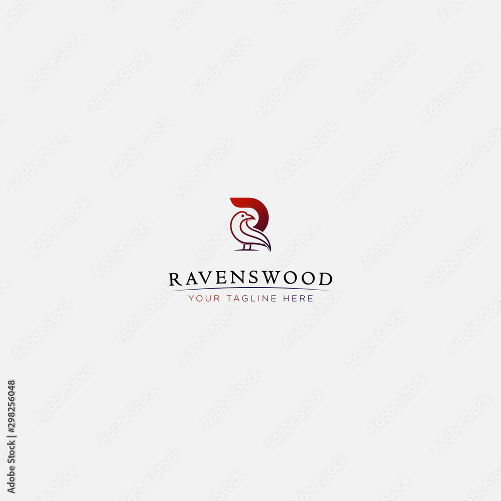 Raven wood and letter R logo design modern Stock Vector | Adobe Stock