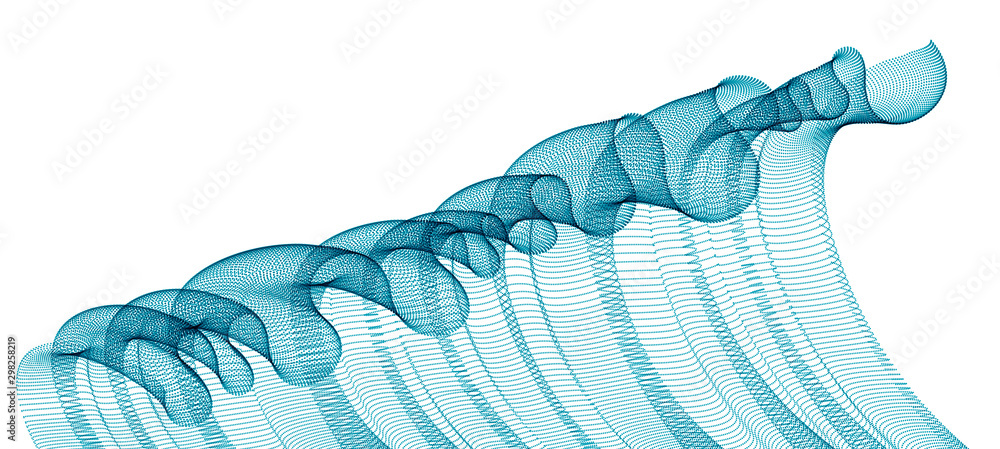 3d particles mesh array, sound wave flowing, transparent tulle textile ...