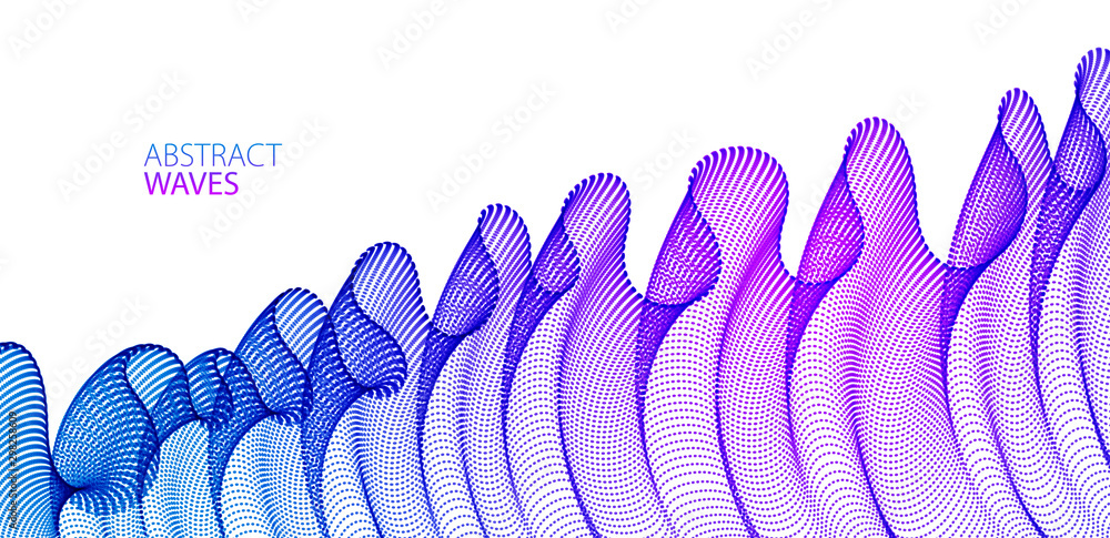 Vector abstract background with wave of flowing particles, smooth curve ...