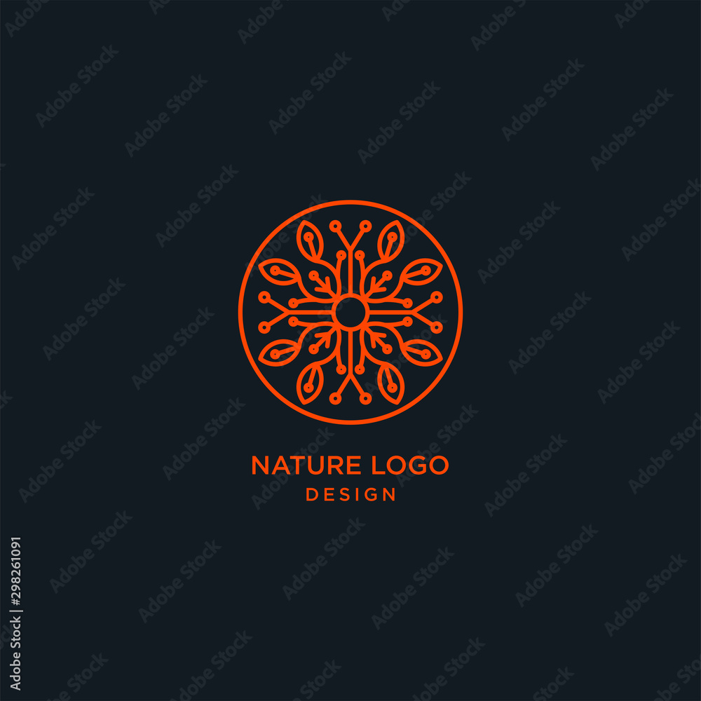 nature logo. leaf tech icon in linear style.Vector abstract for design ...