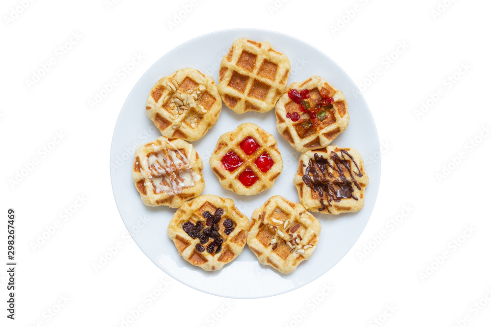 types different of waffles on dish isolated on white background Stock ...