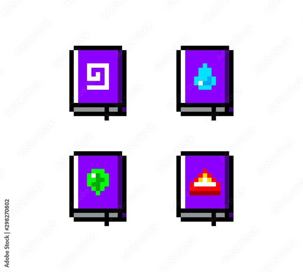 Four elements of nature. Vector illustration. Pixel graphics. Old style ...