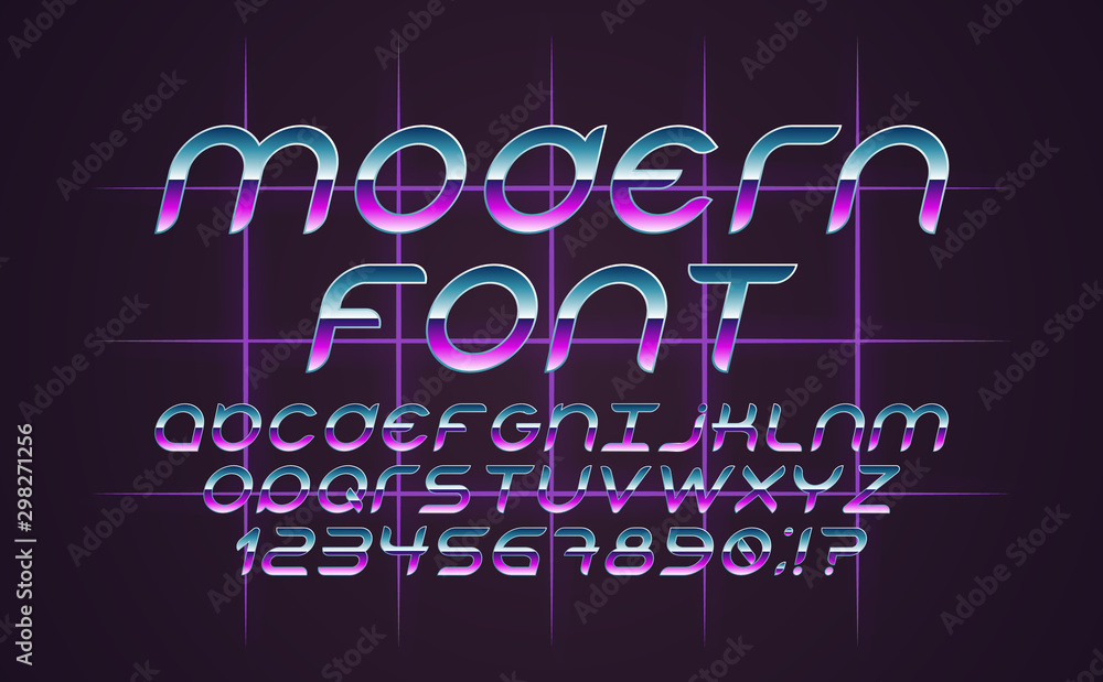 Font 80s vector. Gradient sunset, color transition, retro wave. Set of ...