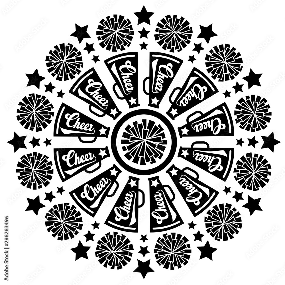 Mandala Cheer vector files. Pom poms, megafon, stars clip art ...