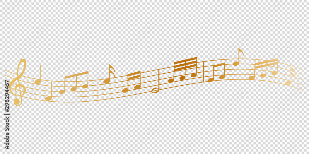 gold musical notes melody on transparent background Stock Vector ...