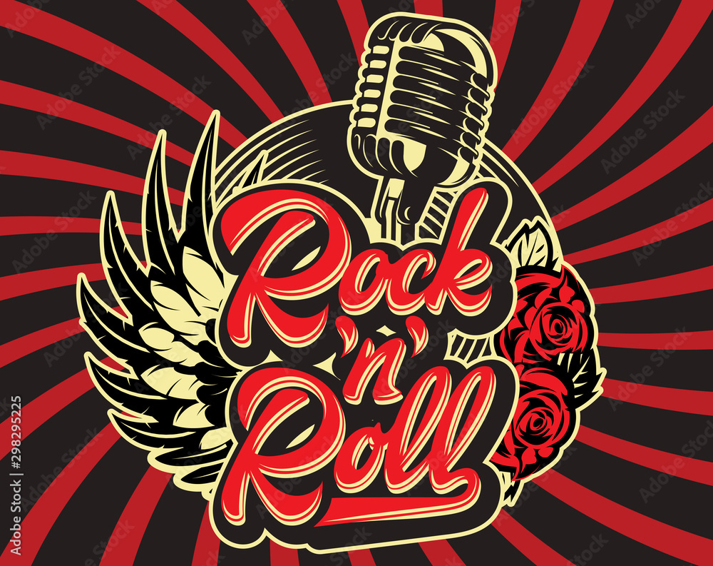 Stylish vector template for printing on the theme of rock music with a ...