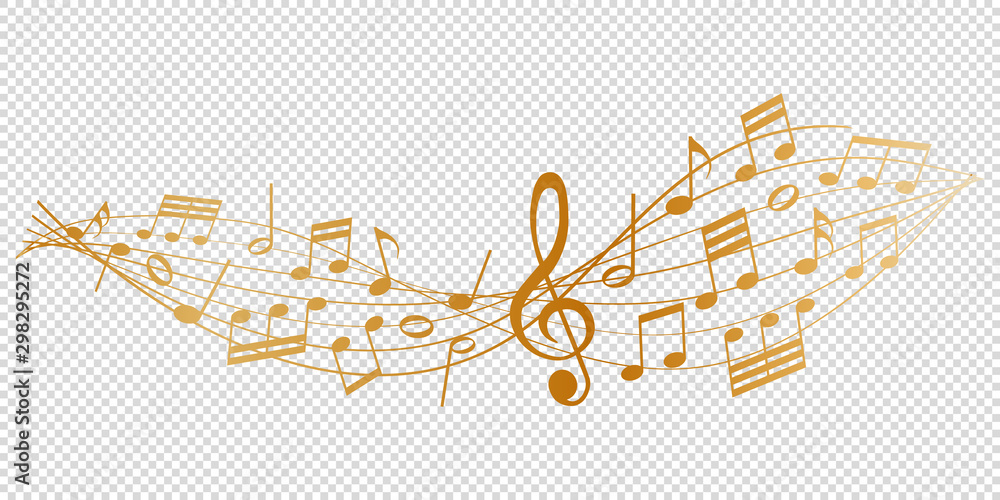 golden musical notes melody on transparent background Stock Vector ...