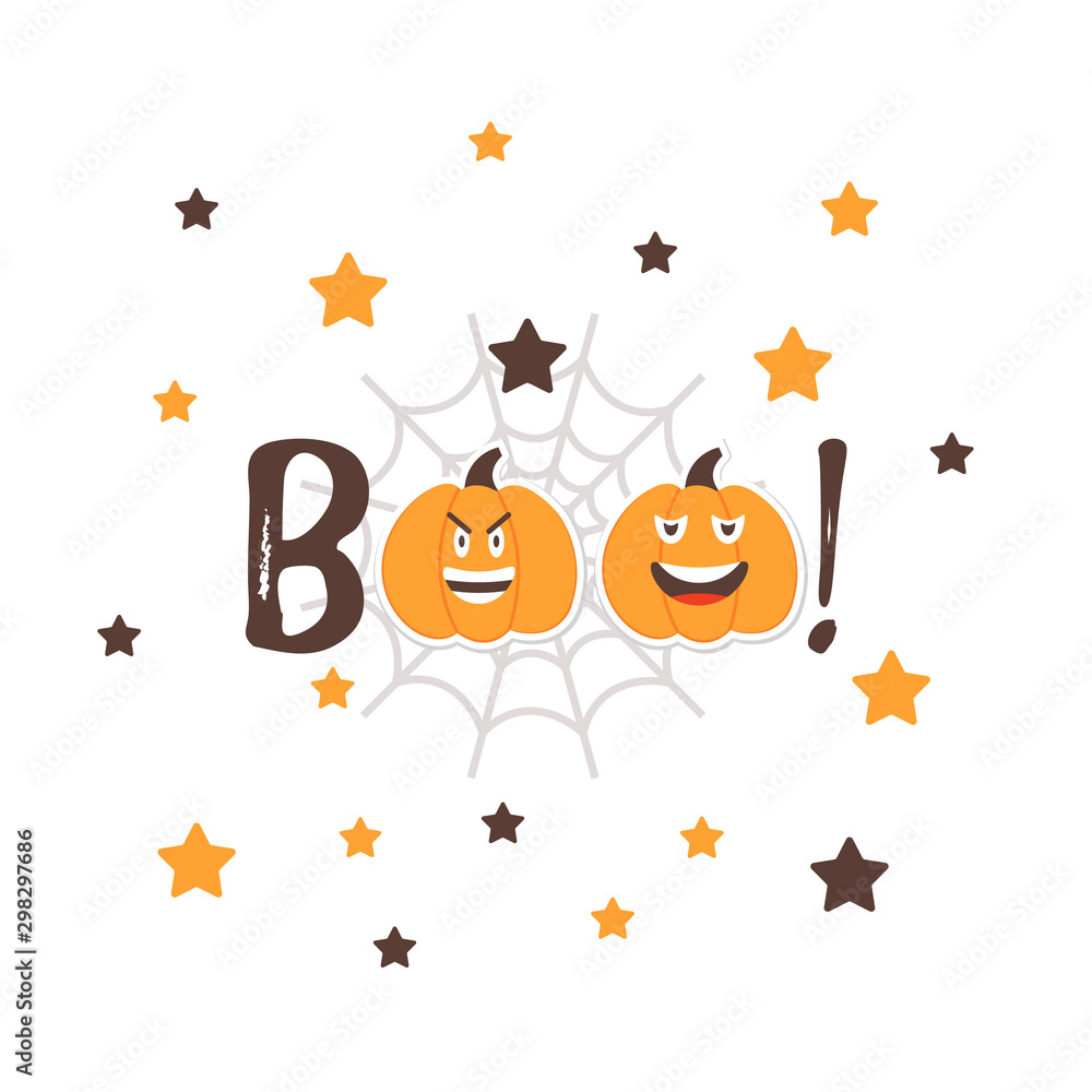 Halloween BOO message with Pumpkins angry Emoji cartoon characters ...