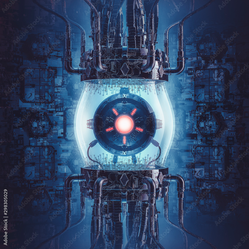 Artificial intelligence generator / 3D illustration of science fiction ...