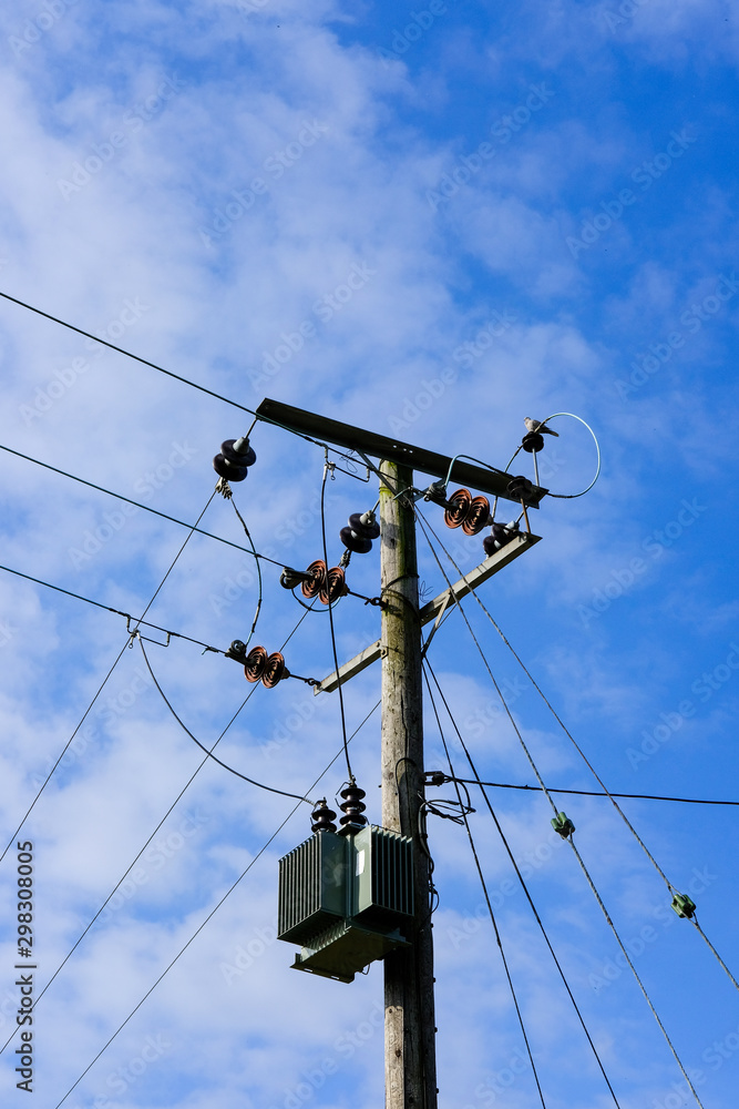 Detailed view of a high power electrical cabling system seen atop a ...