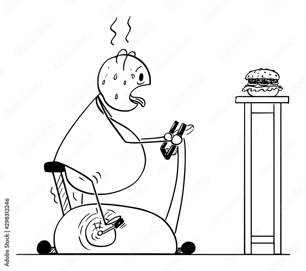 Vector cartoon stick figure drawing conceptual illustration of fat or ...