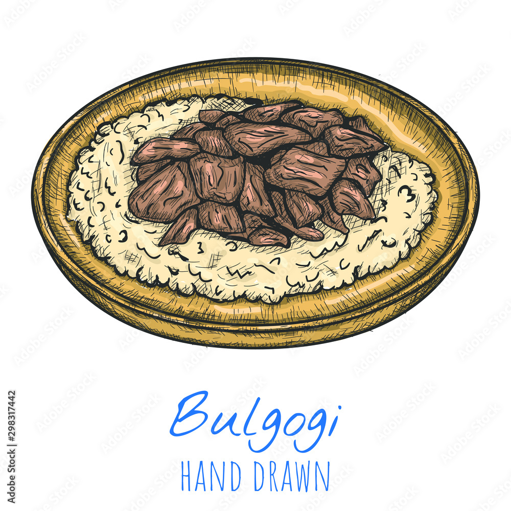 Bulgogi Korean dish, hand drawn vector illustration, isolated sketched ...