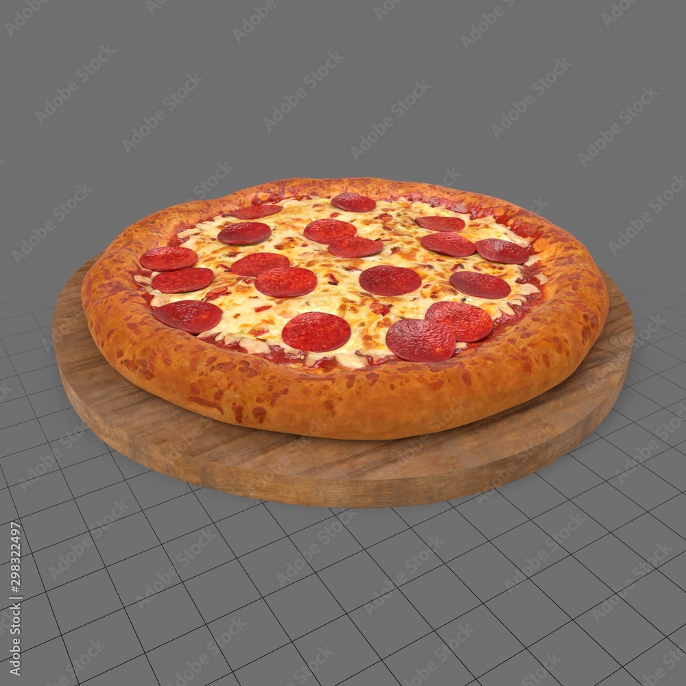 Pepperoni pizza on wooden board Stock 3D asset | Adobe Stock