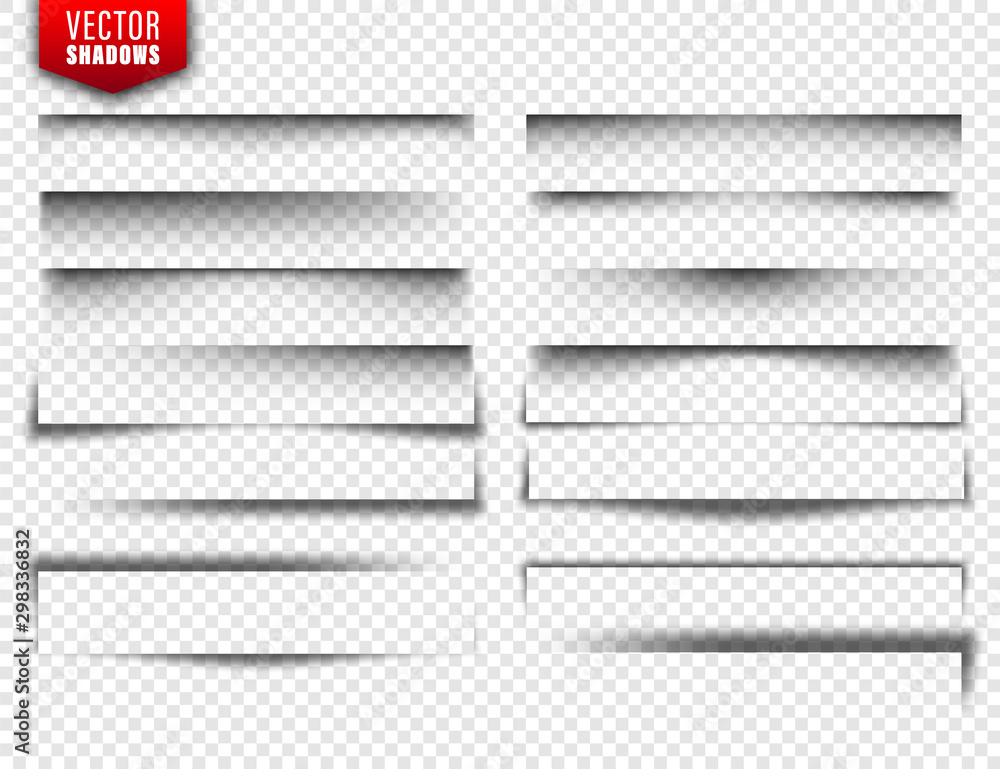 Vector shadows set. Page dividers on transparent background. Realistic ...