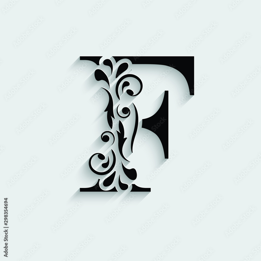 letter F. Black flower alphabet. Beautiful capital letters with shadow ...