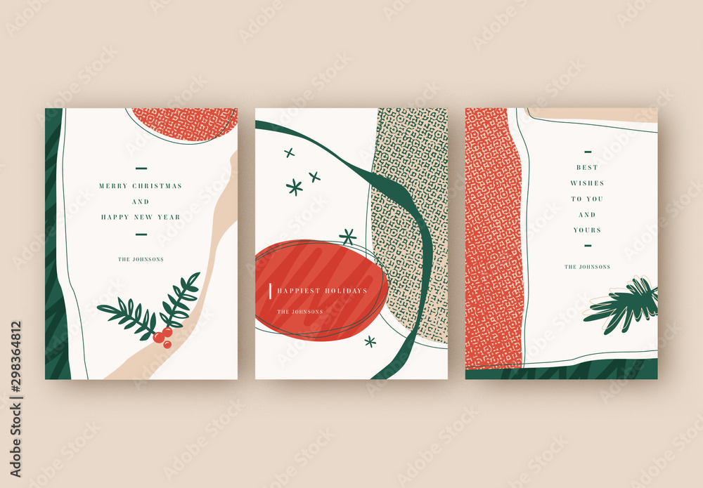 Holiday Card Layout Set with Illustrative Elements Stock Template ...