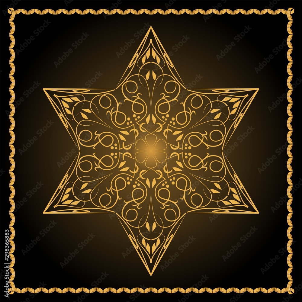 Star of David, jewish religious symbol in golden filigree design on ...