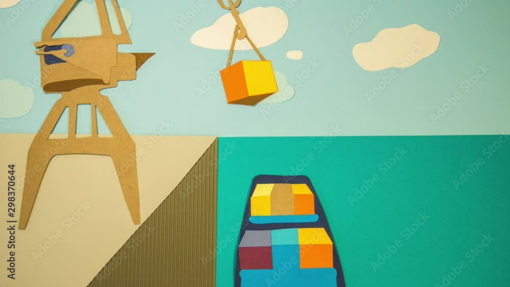 Port harbour ship with containers worldwide crane unloads cargo export ...