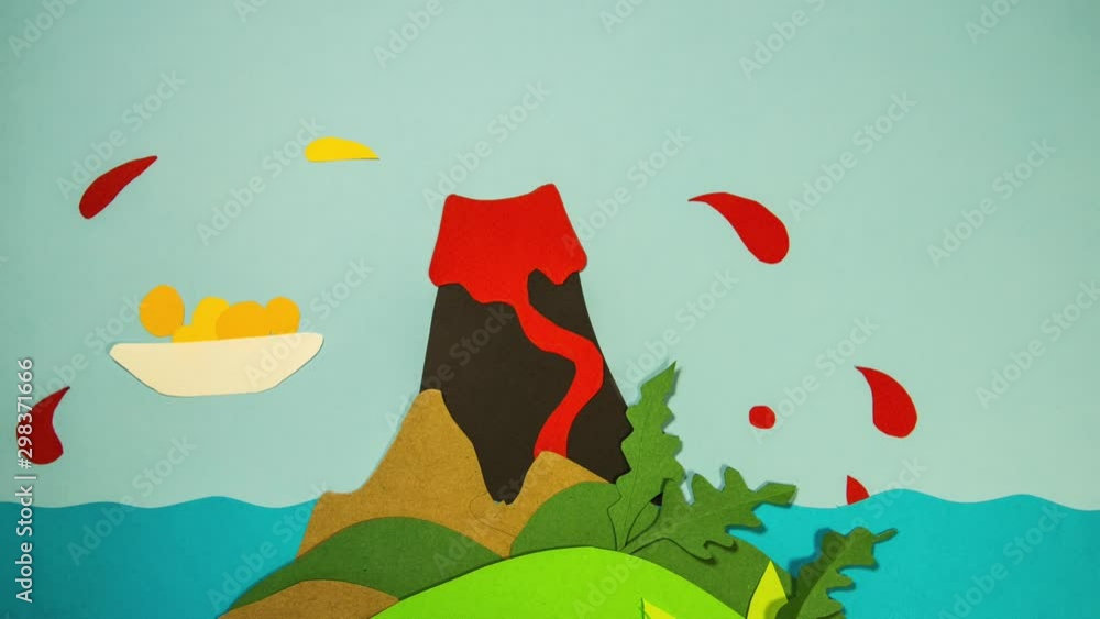Volcano eruption stop motion animation paper art craft handmade ...