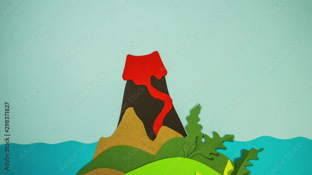 Volcano eruption stop motion animation paper art craft handmade ...