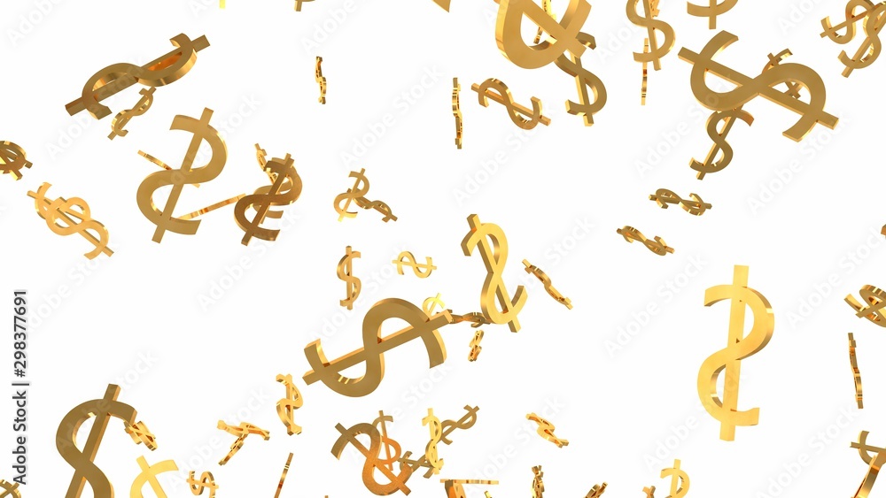 Shiny Golden Dollar Signs Falling Down in Slow Motion 3D Animation ...