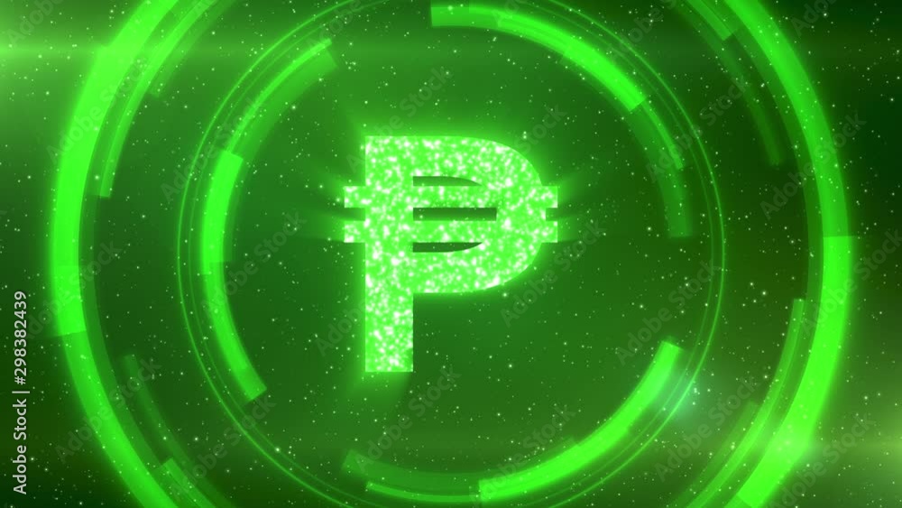 Green Philippine peso currency symbol centered on a starscape ...