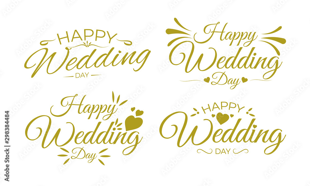 Happy Wedding Day Greeting Card Lettering. Gold. Stock Vector | Adobe Stock