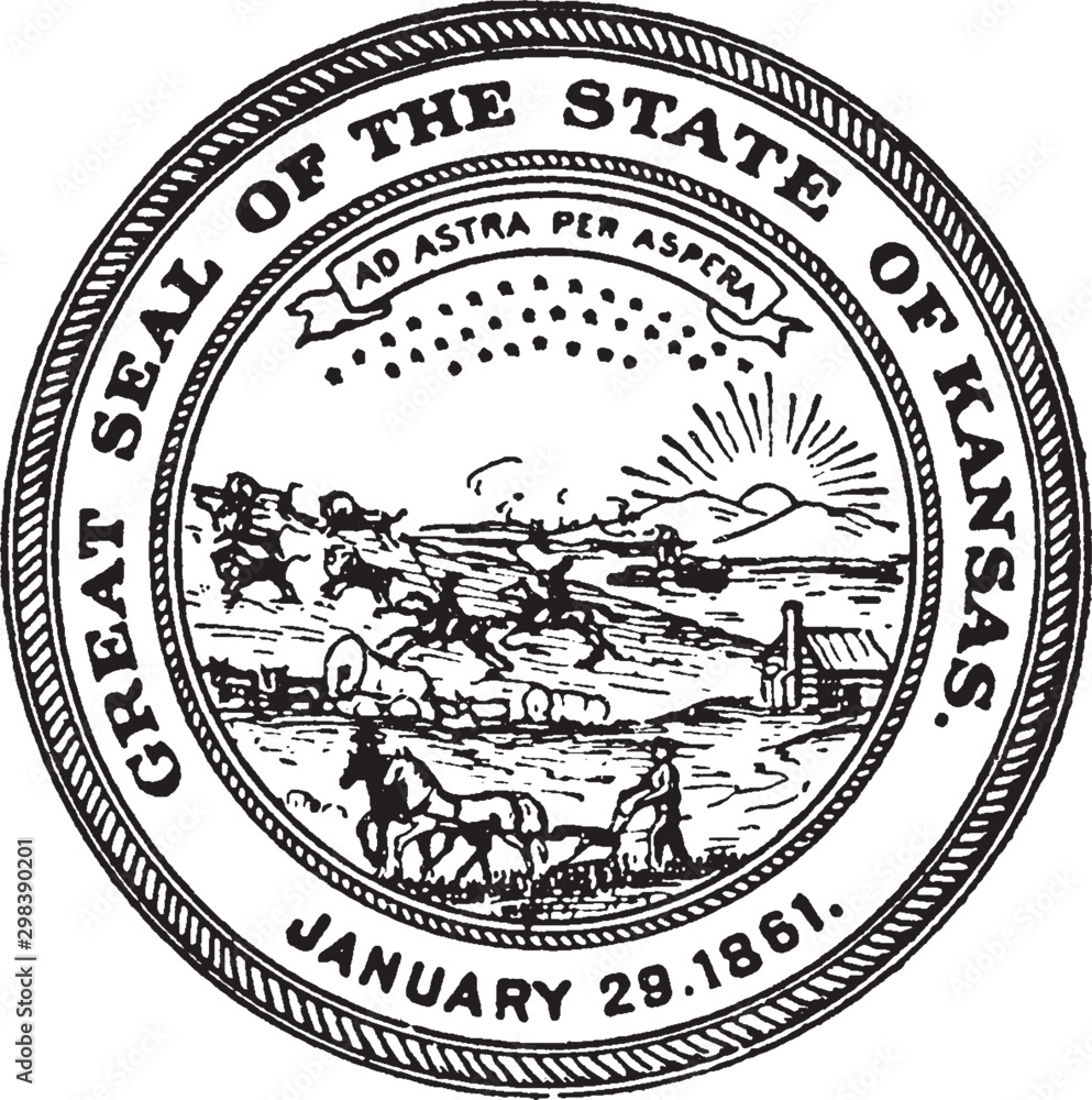 The Great Seal of the State of Kansas, 1861, vintage illustration Stock ...