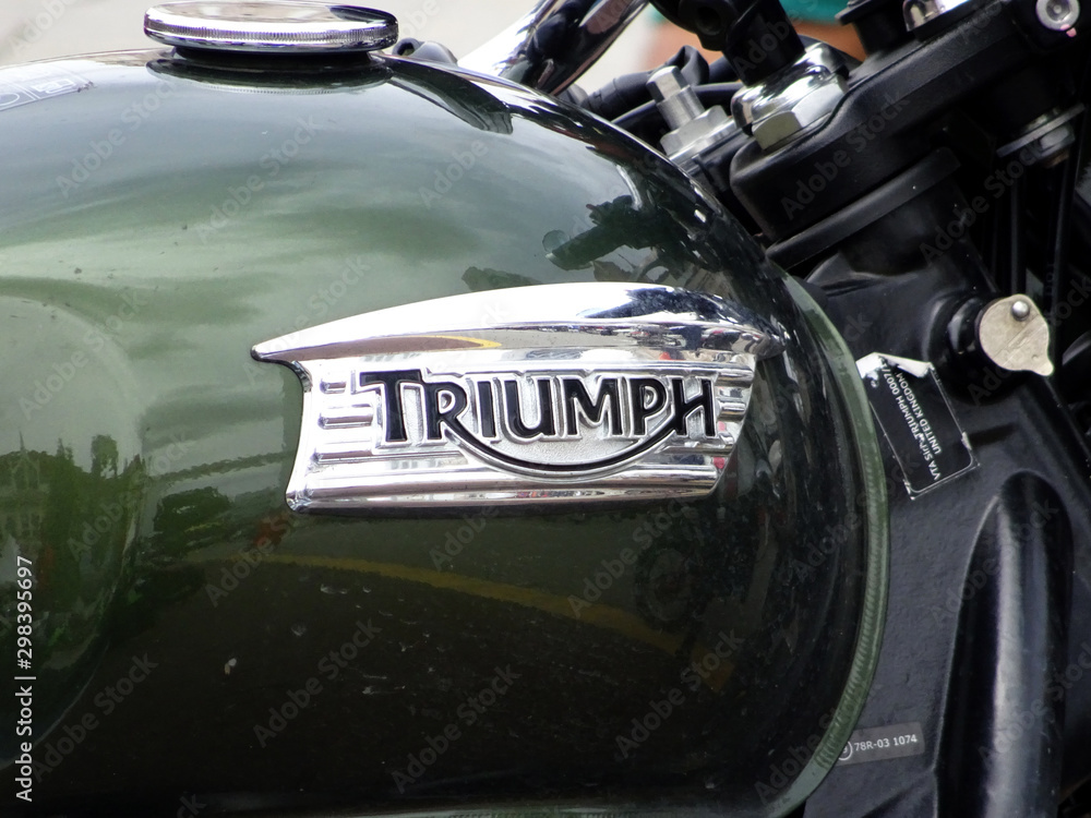 KUALA LUMPUR, MALAYSIA -MARCH 24, 2018: Triumph motorcycle & brand ...