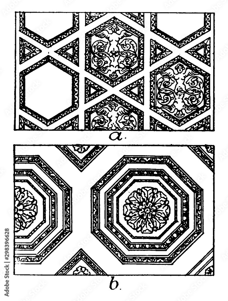 Roman Ceiling Panels, A coffer in architecture, vintage engraving ...