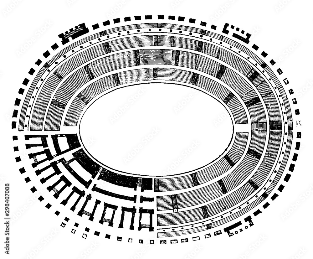 Ground Plan of the Colosseum, representation of the Tiers of Seats ...