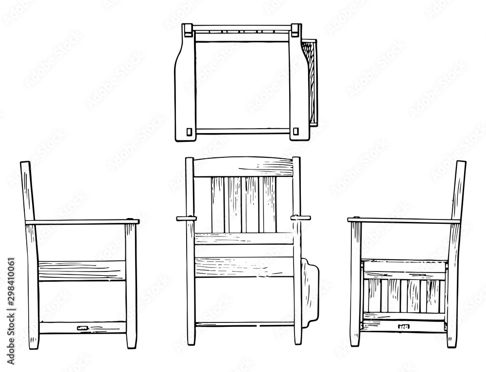 Orthographic projection of arm chair, vintage illustration Stock Vector ...