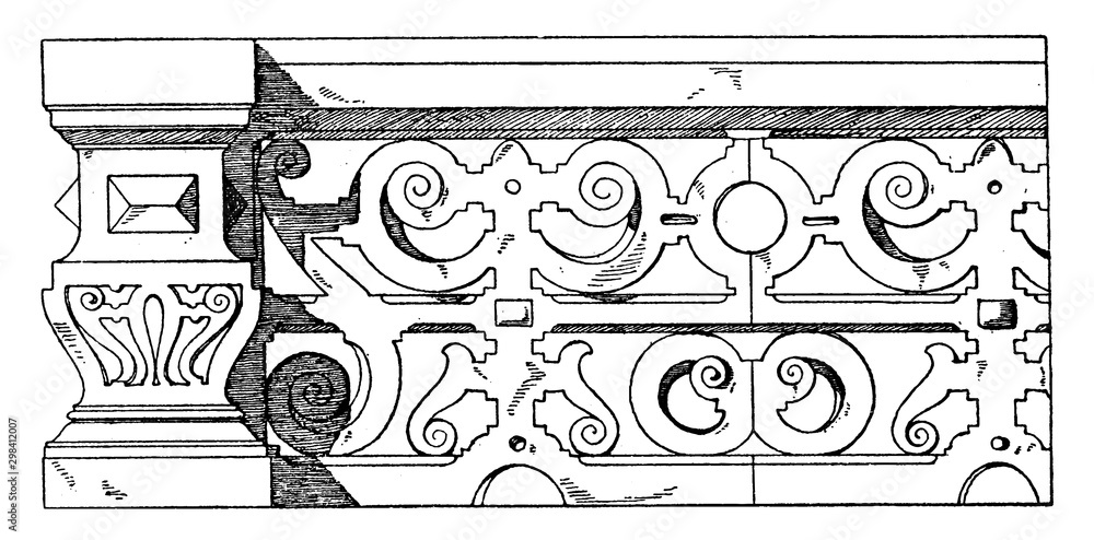 Stone Parapet design, building borders, vintage engraving. Stock Vector ...