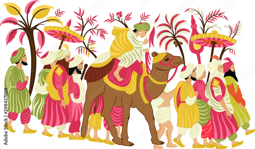 Beautiful hand drawn mughal baraat scene Stock Vector | Adobe Stock