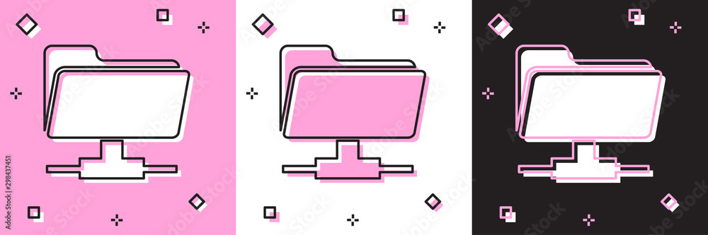Vetor do Stock: Set FTP folder icon isolated on pink and white, black ...