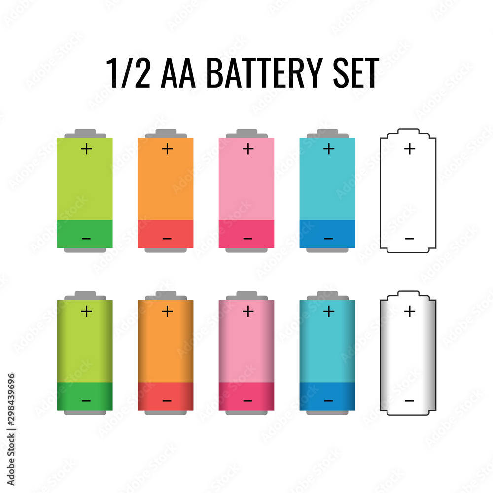 AA Battery size design template. Batteries sizes vector image isolated ...