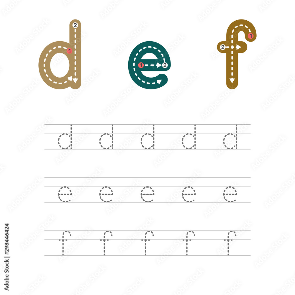 Learning to write a letter - D,E,F. A practical sheet from a set of ...