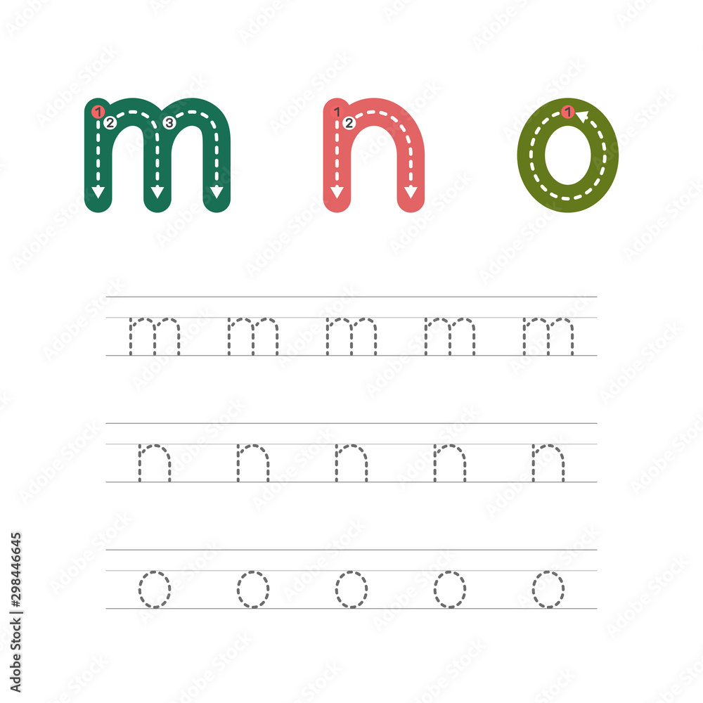 Learning to write a letter - M,N,O. A practical sheet from a set of ...