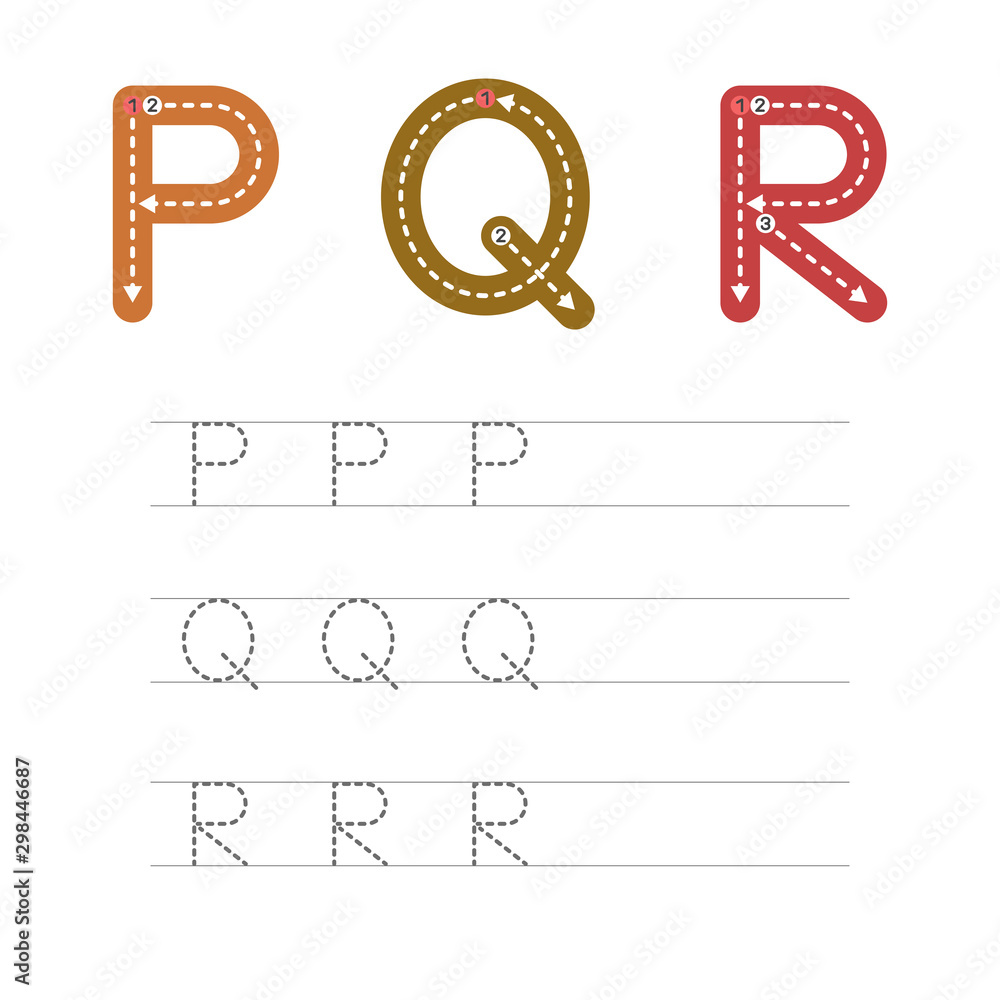 Learning to write a letter - P,Q,R. A practical sheet from a set of ...