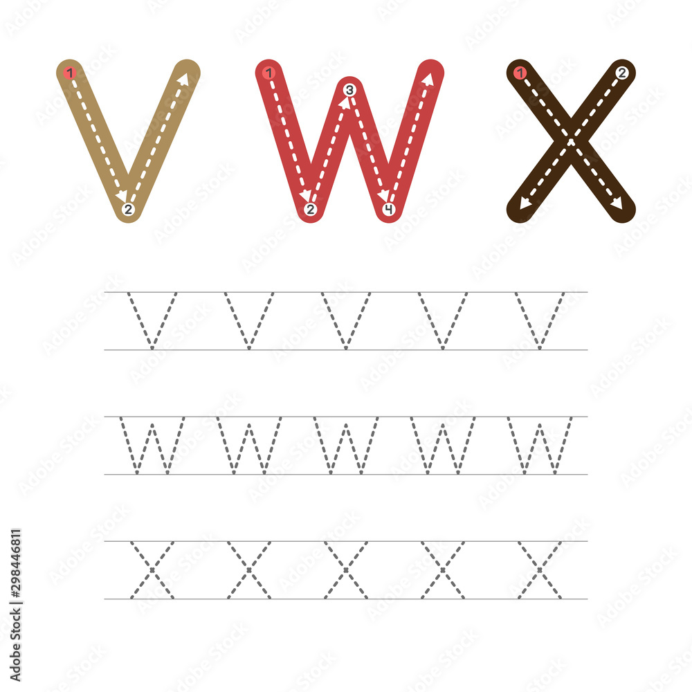 Learning to write a letter - V,W,X. A practical sheet from a set of ...