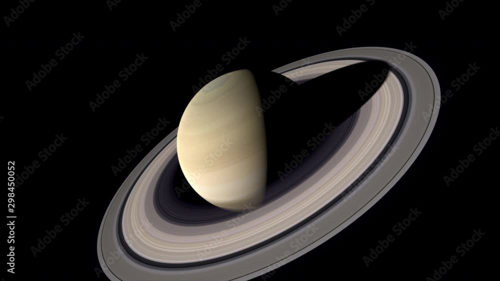 Saturn flyby traveling at one tenth the speed of light. Side view ...