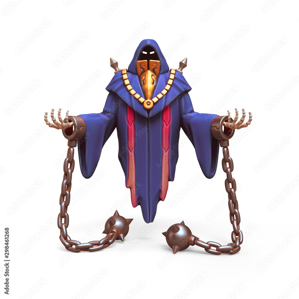 3d digital illustration of a necromancer sharpened in shackles floating ...