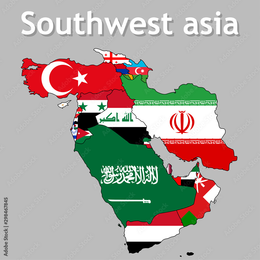 Vector map of Southwest asia, separate layers and names clearly, easy ...