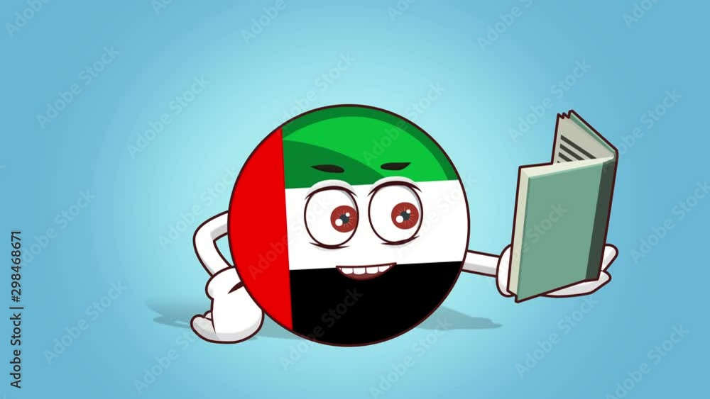 Cartoon Icon Flag UAE United Arab Emirates Face Animation Read Book ...
